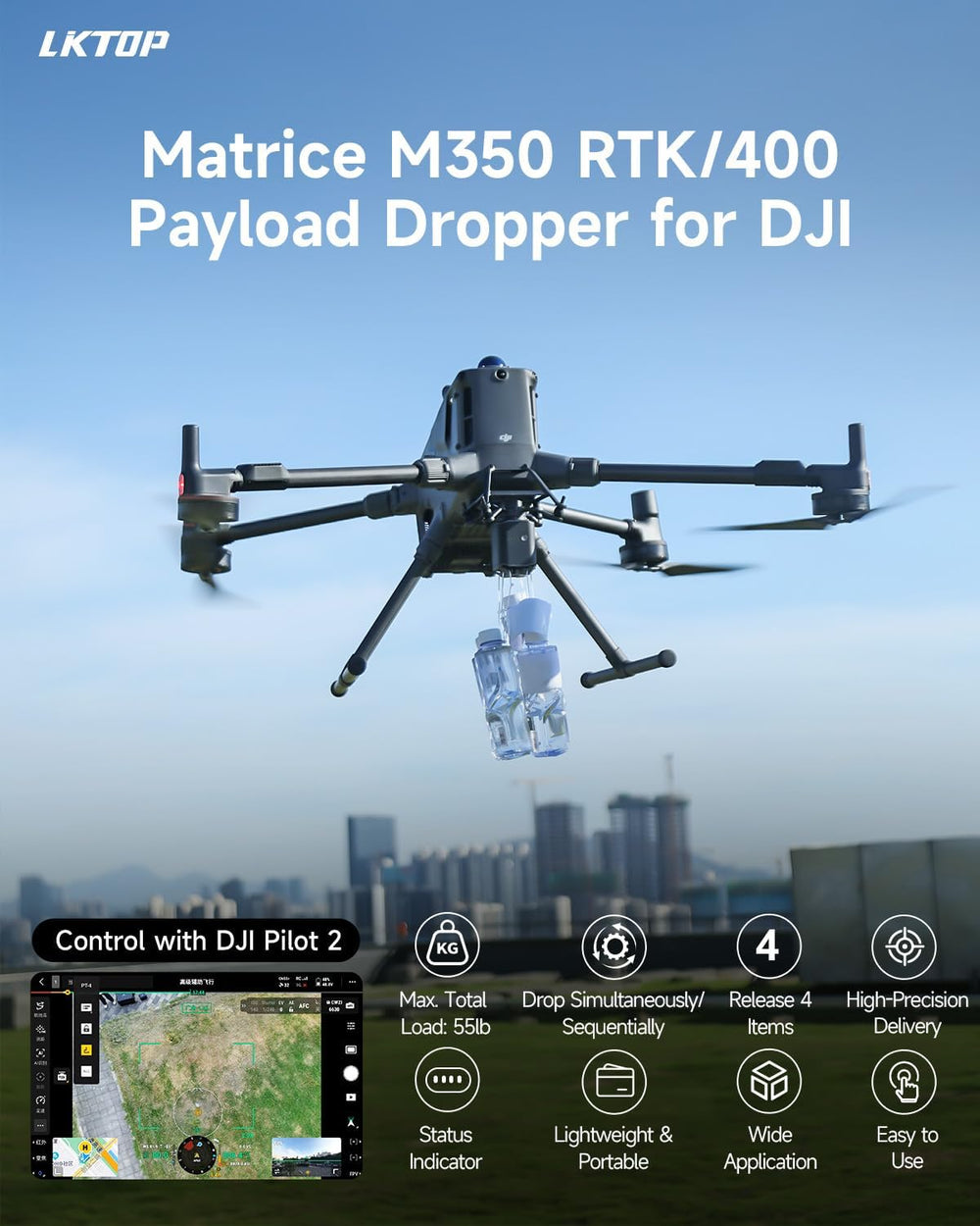 LKTOP Payload Drop System for DJI Matrice M350/M400 – 4-Stage Airdrop